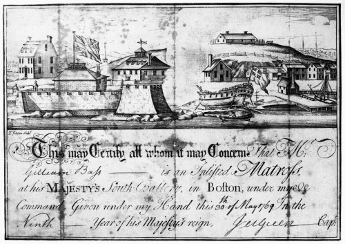 Boston Harbor, 1769. /Nengraved English Certificate For An Enlisted ...