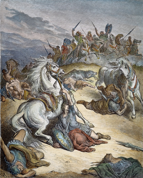 Saul: Death. /Nthe Death Of Saul (I Samuel 31: 4,5). Engraving After ...