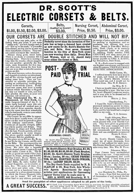 Electric Corset, 1887. /Ndr. Scott'S Electric Corsets And Belts ...