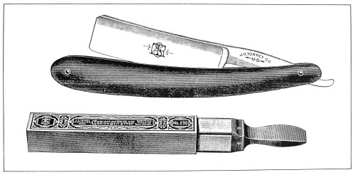 Straight Razor And Strop. /Nline Engraving, American, Late 19Th Century ...