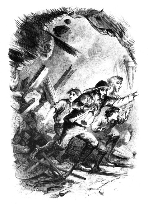 Mine Collapse, 1863. /Nminers Fleeing A Collapsing Mine. Drawing, 1863 ...