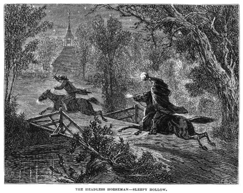 Irving: Sleepy Hollow, 1820. The Headless Horseman Scares Ichabod Crane ...