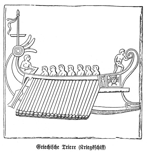 Greece: Galley Ship. /Nan Ancient Greek Galley. Drawing, German, 19Th ...