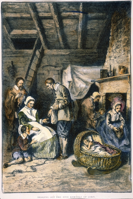 Pilgrims Starving. /Ndealing Out The Daily Five Kernels Of Corn Per ...