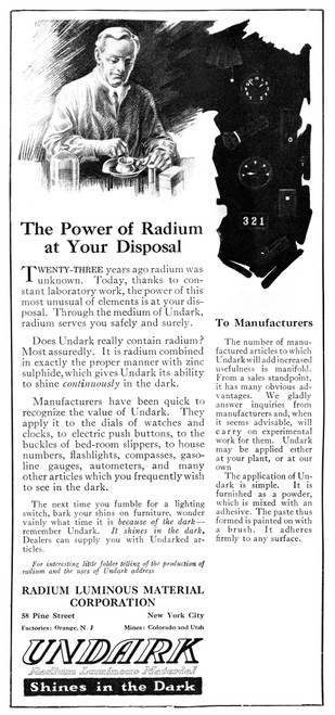 Ad: Undark, 1921. /Namerican Advertisement For Undark Radium Luminous ...