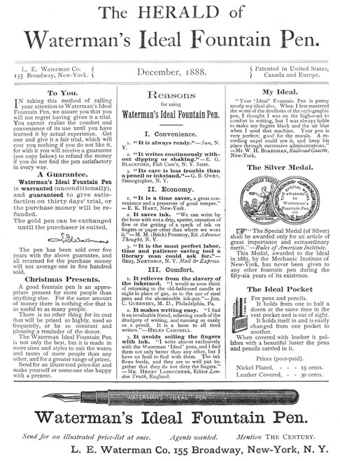 Fountain Pen, 1888. /Nan Advertisement For Waterman'S Ideal Fountain ...