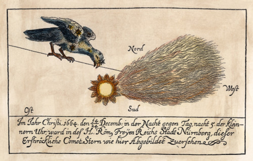 Comet, 1664. /Nthe Comet Of 1664. Contemporary German Colored Engraving ...