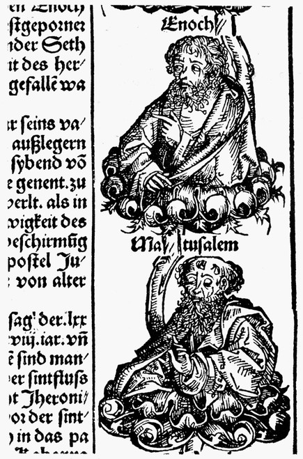 Enoch And Methusaleh. /Nenoch And His Son Methusaleh. Woodcut From The ...