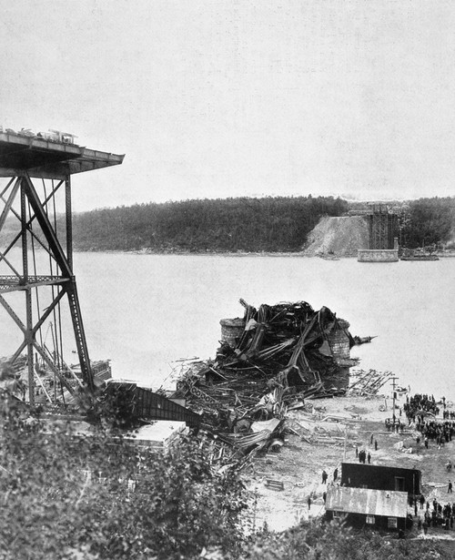 Quebec Bridge, 1907. /Nview Of The Quebec Bridge Following Its Collapse ...