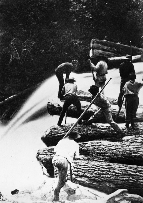 Lumbering: Log Jam, C1865. /Nlumberjacks Breaking A Log Jam On A River ...