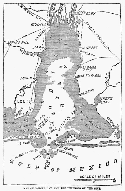 Battle Of Mobile Bay, 1864. /Nmap Of The Site Of The Union Naval ...