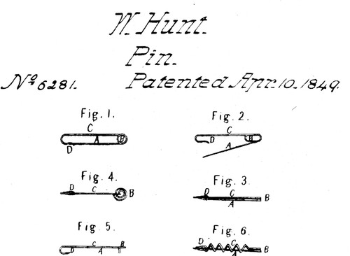 Hunt: Safety Pin, 1849. /Nwalter Hunt'S Patent Drawing For His Safety ...