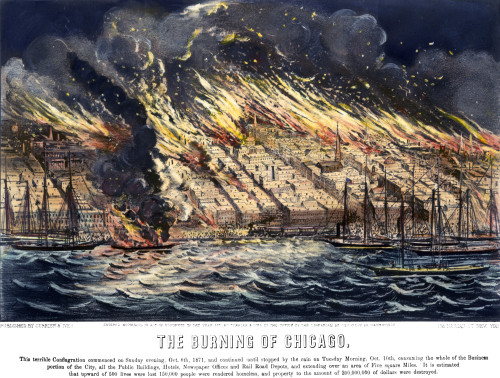 Chicago: Fire, 1871. /N'The Burning Of Chicago.' Lithograph, 1871, By ...
