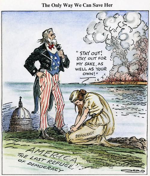 Cartoon: Intervention, 1939. 'The Only Way We Can Save Her [Democracy ...