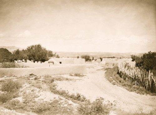 View of Pojoaque Pueblo, New Mexico, with adobe structures. Poster ...