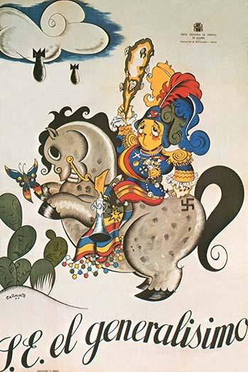 Cartoon of General Franco of the Fascists with a club on a horse & with ...