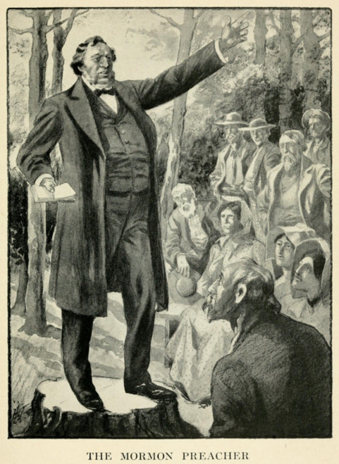 The Mormon Preacher Standing On A Tree Stump Delivering A Sermon To ...