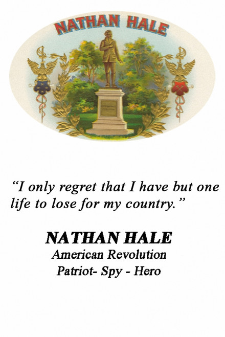 Nathan Hale Cigar Label. American hero surrounded by eagles mounted on ...