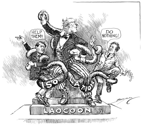 World War Ii: Cartoon, 1938. /N'Laocoon, 1938.' Cartoon By Clifford ...