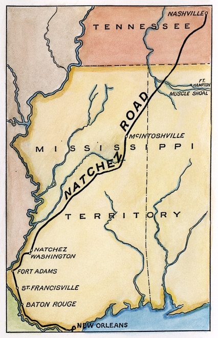 Natchez Trace, 1816. /Nmap Of The Natchez Road, Constructed In The ...