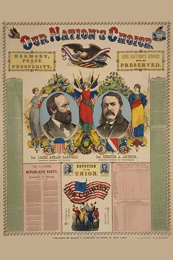 Campaign poster showing head-and-shoulders portraits of James Garfield ...