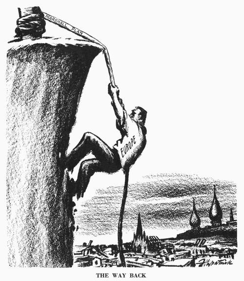 Cartoon: Marshall Plan, 1947. 'The Way Back.' American Cartoon On The ...