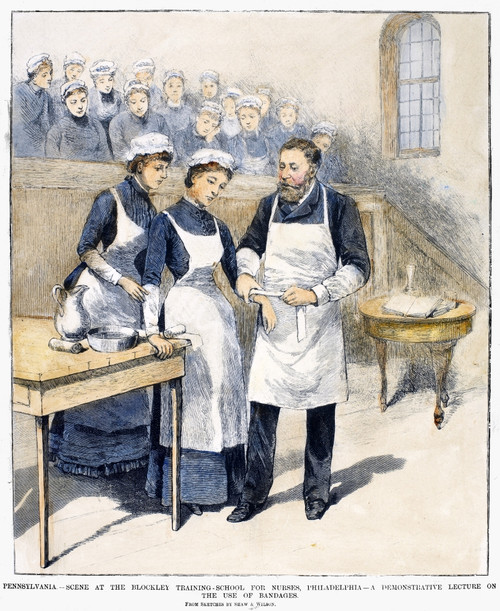 Nursing School, 1885. /Nnurses Being Taught How To Apply Bandages At ...