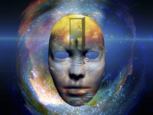 Mask with figure of man in the space Poster Print by Bruce Rolff ...