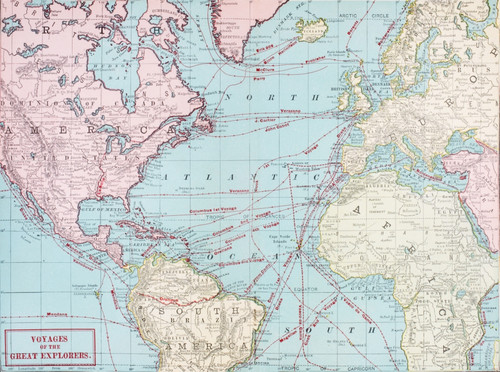 Map Showing The Voyages Of The Great Explorers Through The Ages. From ...