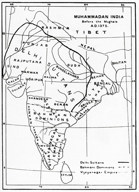 Map Of Muhammadan India Before The Mughals Circa 1375. From Hutchinson ...