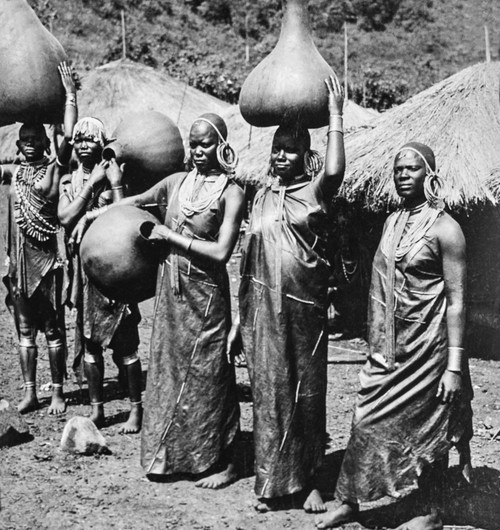 Magic lantern slide circa 1900.Victorian.African tribes women with ...