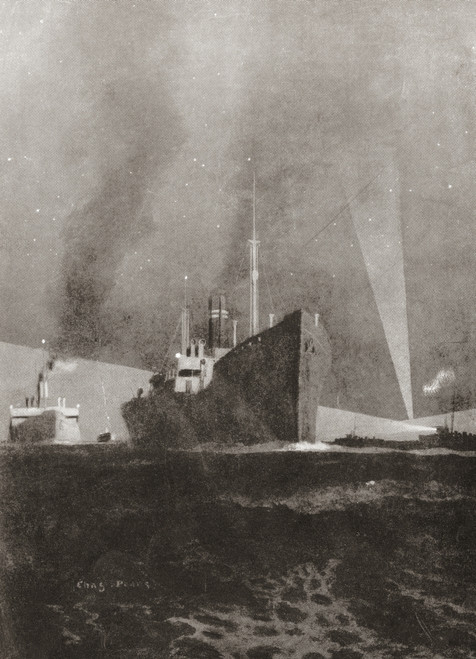 Searchlights Of British Destroyers Sweeping The Thames Estuary, London ...