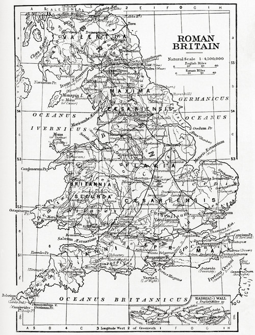 Map of Roman Britain showing the area of the island of Great Britain ...
