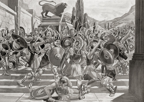 The Gauls under leadership Brennus aka Brennos invading Macedonia 280 ...
