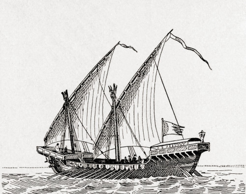 A 13th Century Ship With A Lateen Or Latin-Rig A Triangular Sail Set On ...