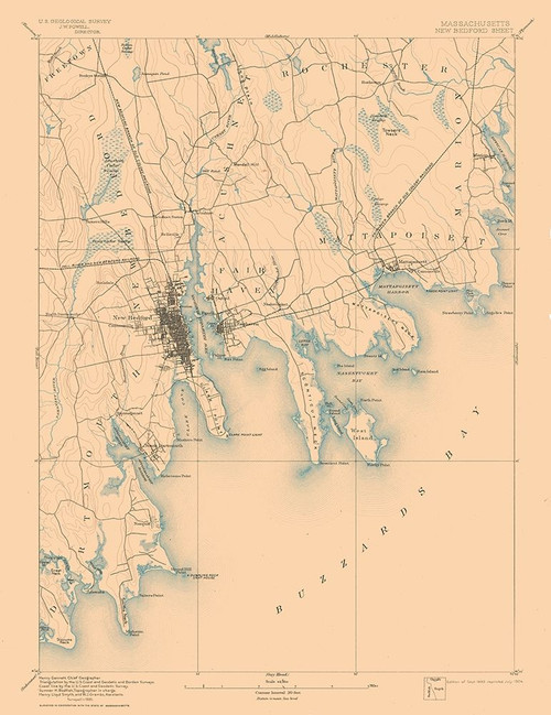 New Bedford Massachusetts Sheet - USGS 1893 Poster Print by USGS USGS ...