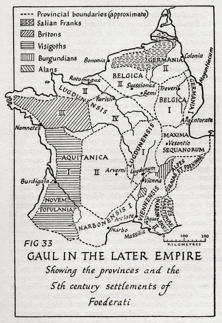 Map of Gaul in the later empire, showing the provinces and the 5th ...