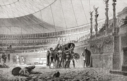 Gladiators salute the Emperor before beginning to fight. Ave Imperator ...