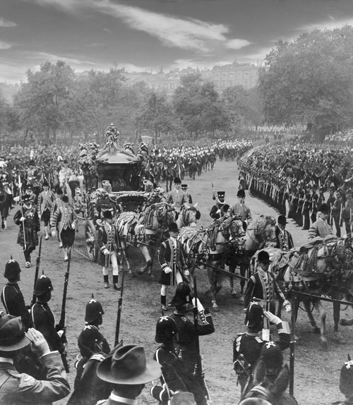 coronation procession with king,Edward VII and queen in royal coach ...