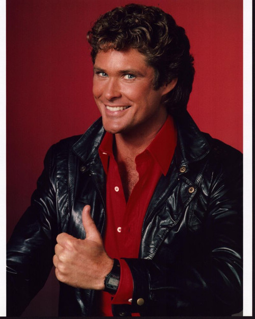 David Hasselhoff In Leather Jacket And Red Shirt Thumbs Up Photo Print ...