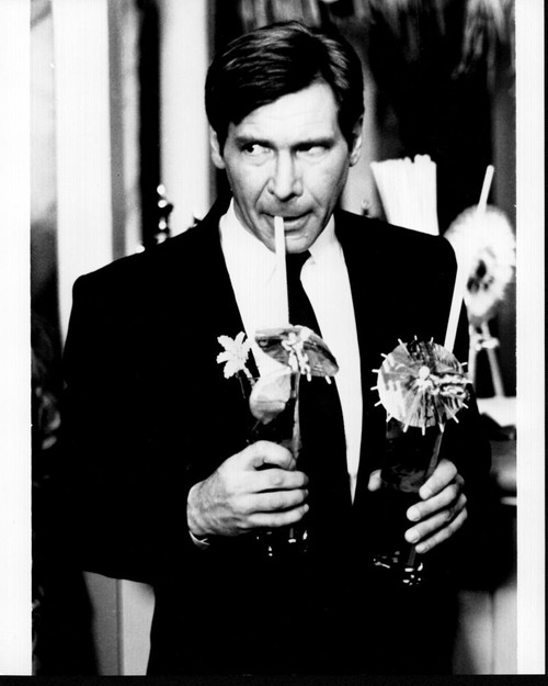 Harrison Ford Holding Drinks In Working Girl Black And White Photo ...