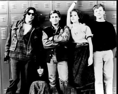 The Breakfast Club Group In Front Of Lockers Black And White Photo ...