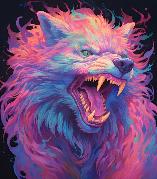 Angry Wolf pink blue 1 Poster Print - Wumples - Posterazzi