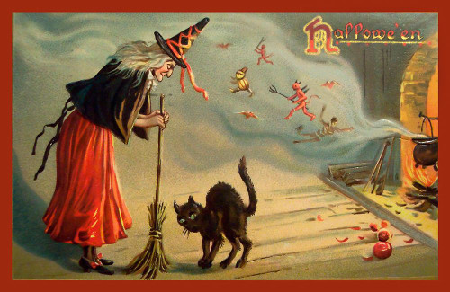 Halloween Witch And Cat.tif Poster Print - Apple Collection Vintage ...