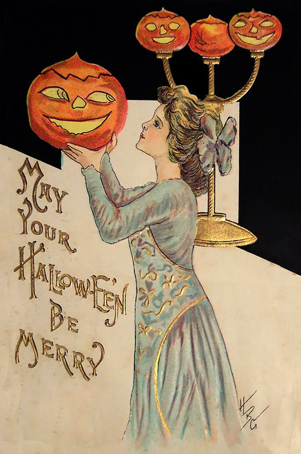 Halloween Girl Holding Pumpkin.tif Poster Print - Apple Collection ...