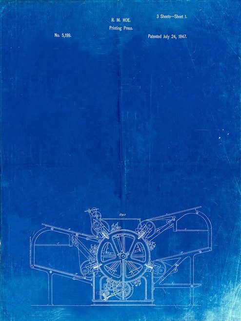 PP213-Faded Blueprint Printing Press Patent Poster Poster Print - Cole ...