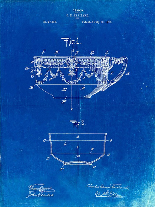 PP57-Faded Blueprint Haviland Demitasse Tea Cup Patent Poster Poster ...