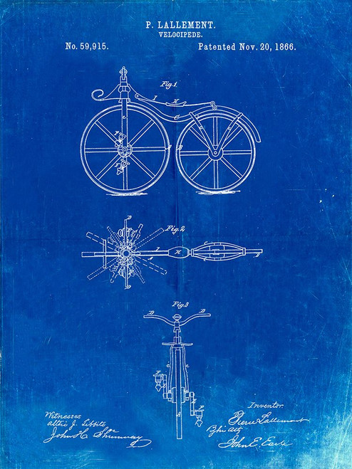 PP77-Faded Blueprint First Bicycle 1866 Patent Poster Poster Print ...