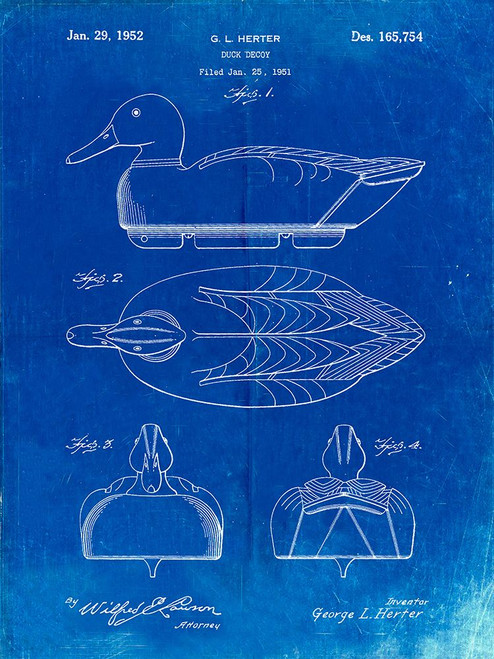 PP1001-Faded Blueprint Propelled Duck Decoy Patent Poster Poster Print ...