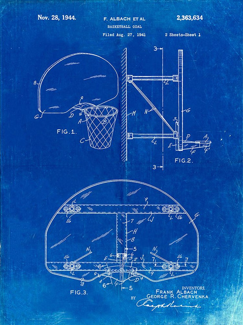 PP381-Faded Blueprint Basketball Goal Patent Print Poster Print - Cole ...